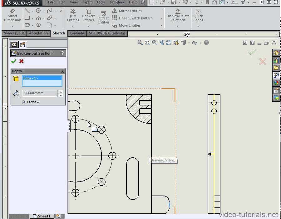 How To Create A Broken Out Section View Solidworks Tutorials Youtube