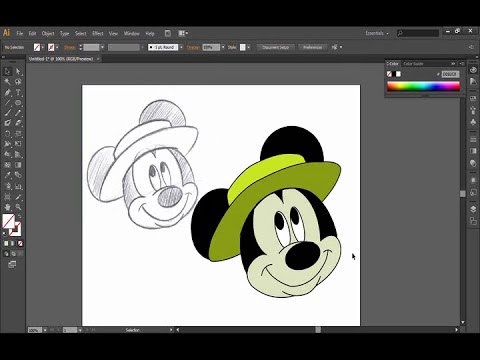 How To Draw Mickey Mouse With Adobe Illustrator For Beginners Youtube
