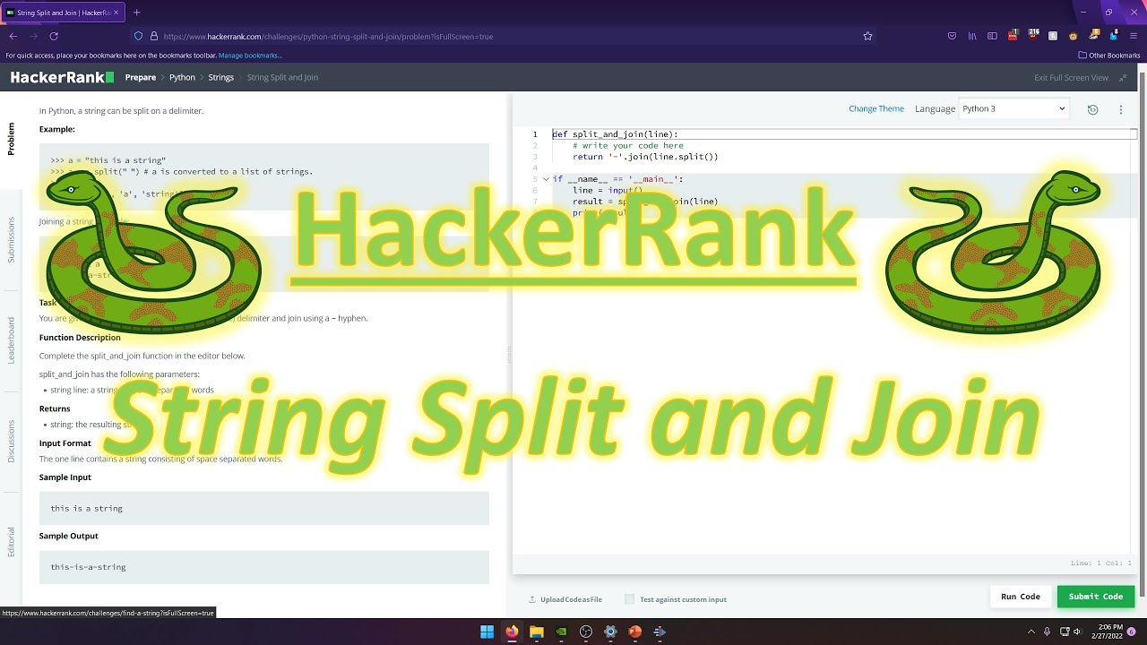 Hackerrank Python String Split And Join Youtube
