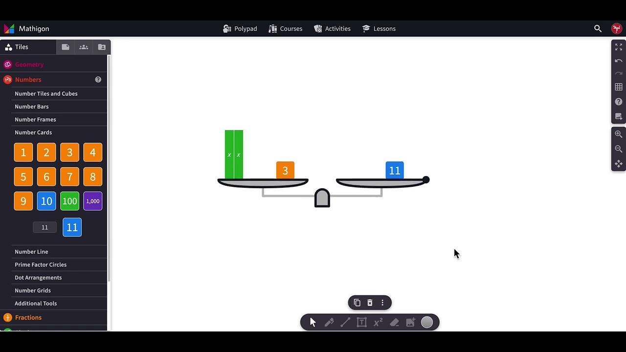 Polypad Set Up And Solve Simple Equation With Balance Scales Youtube