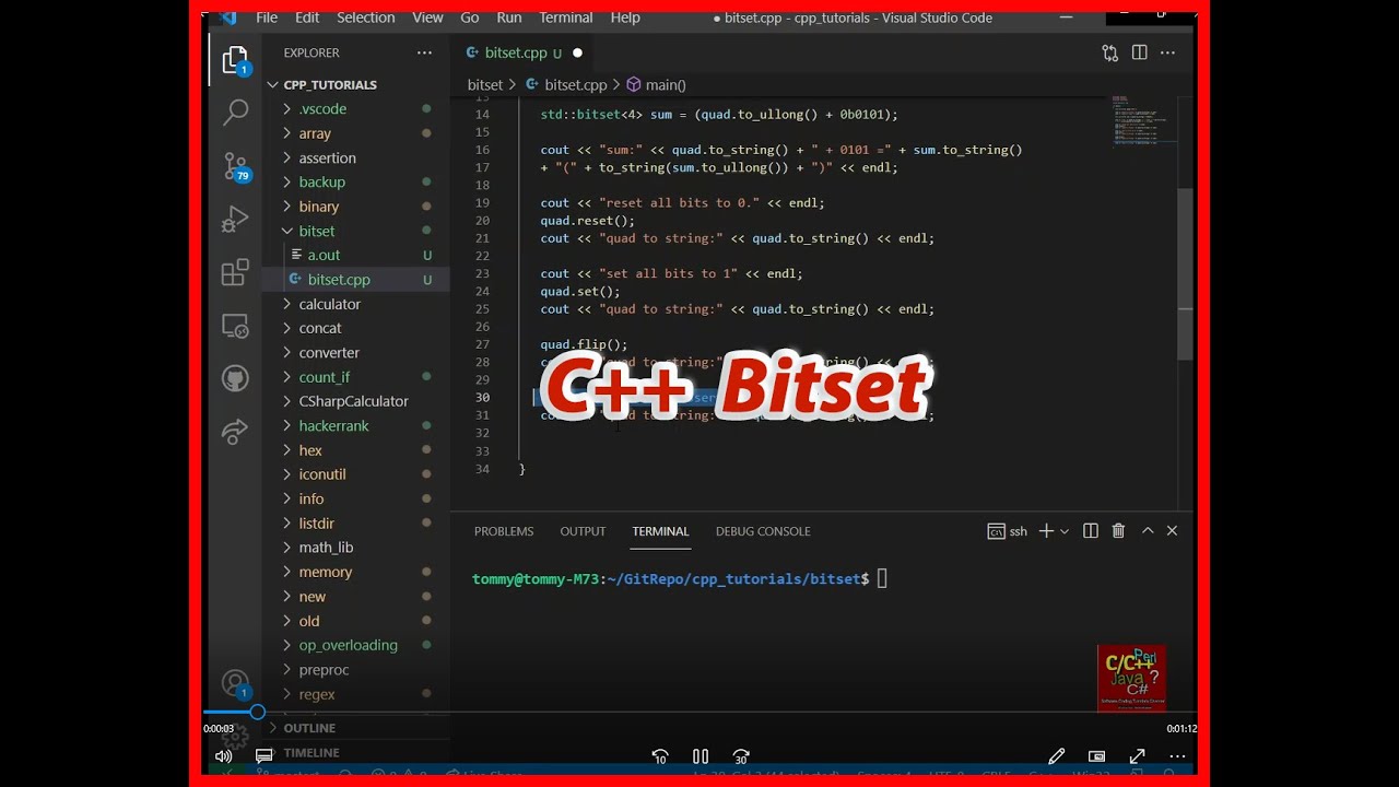 C Bitset Class Software Coding Tutorials Channel Youtube