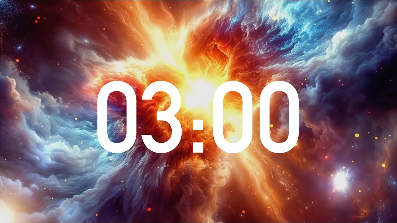 3 Minute Countdown Timer With Alarm And Deep Space Ambient Music 4k