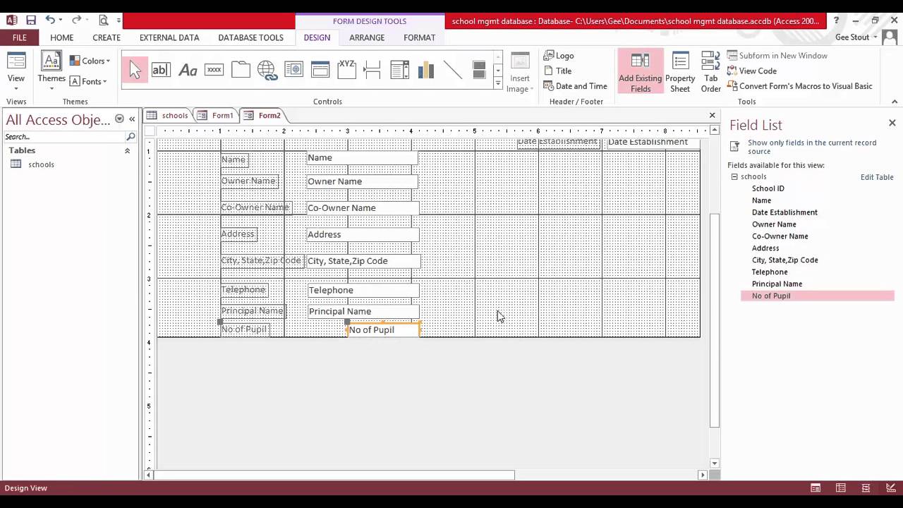 School Management Database With Ms Access Part 1 Youtube