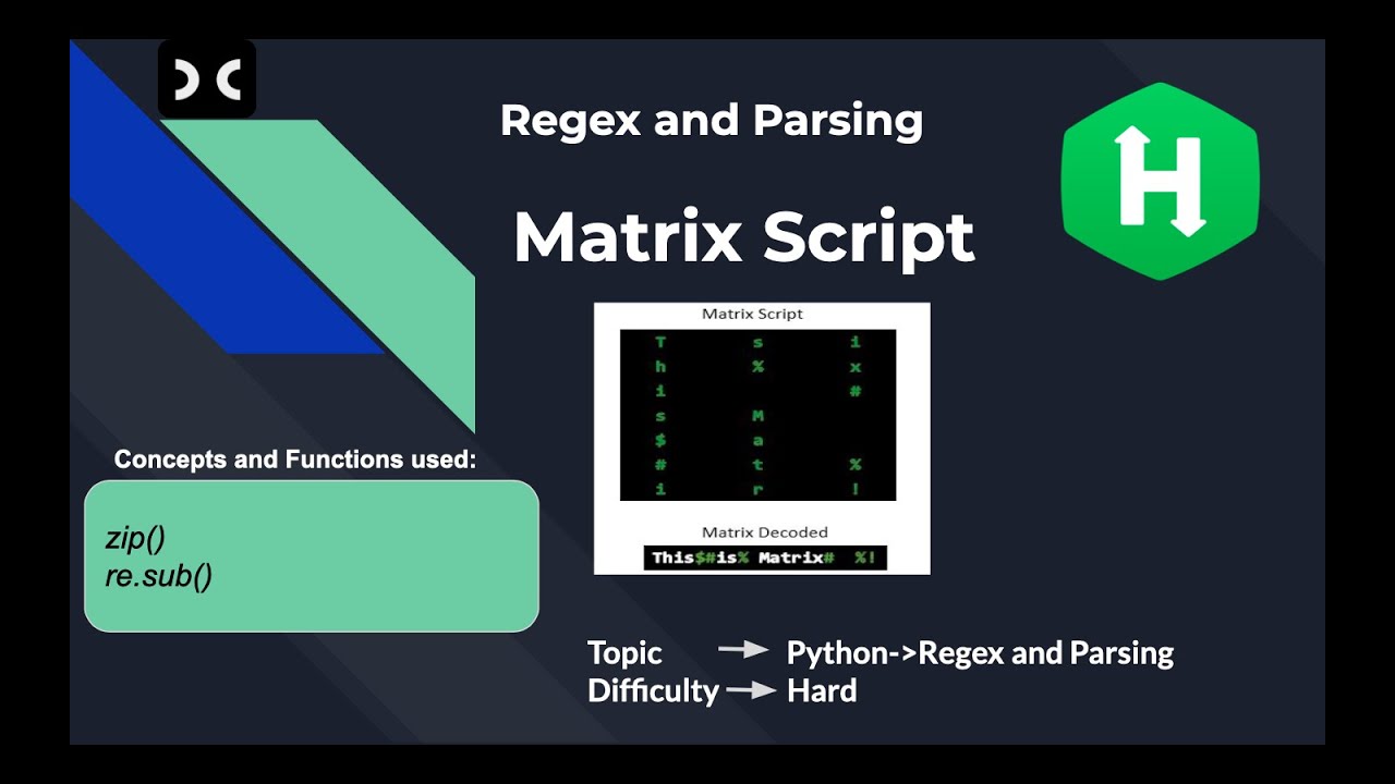 Matrix Script Hackerrank Regex Python Youtube