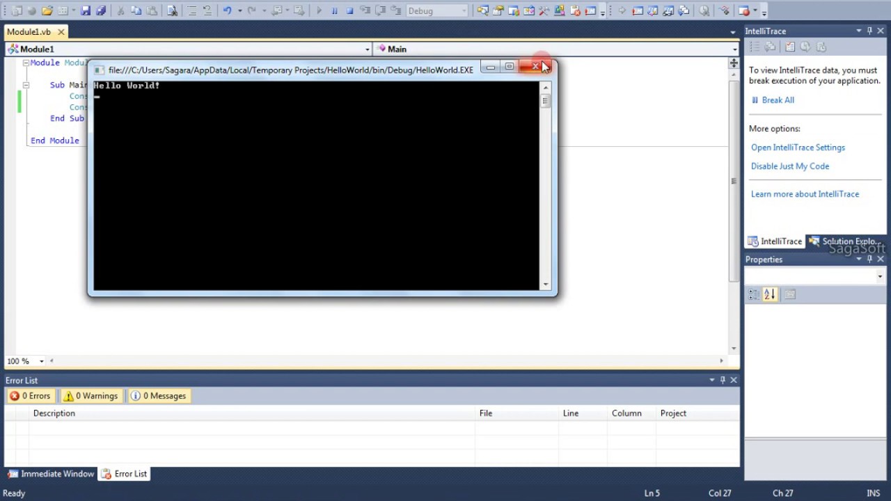 Visual Basic First Code Youtube