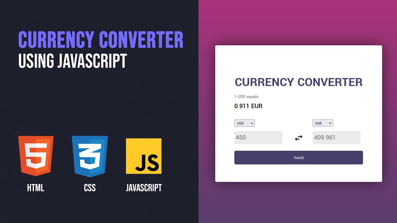 Currency Converter Html Css Javascript Tutorial Youtube