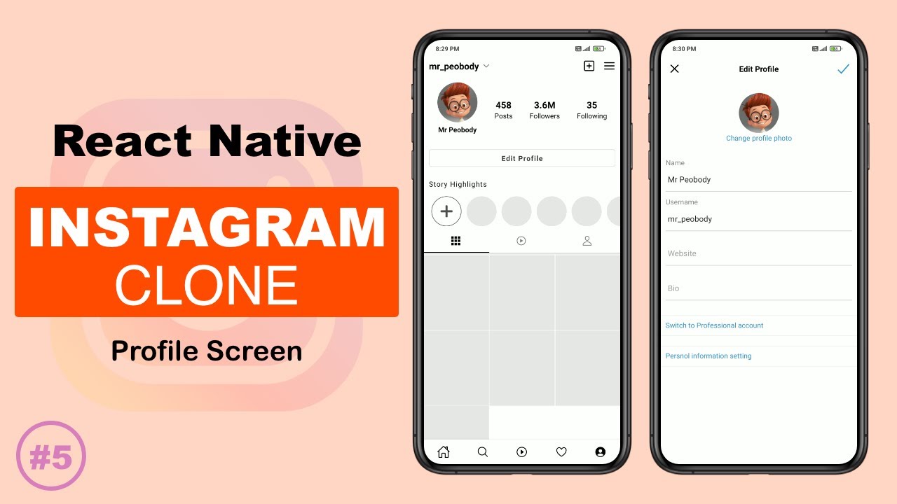 Instagram Clone React Native 5 Profile Screen Youtube