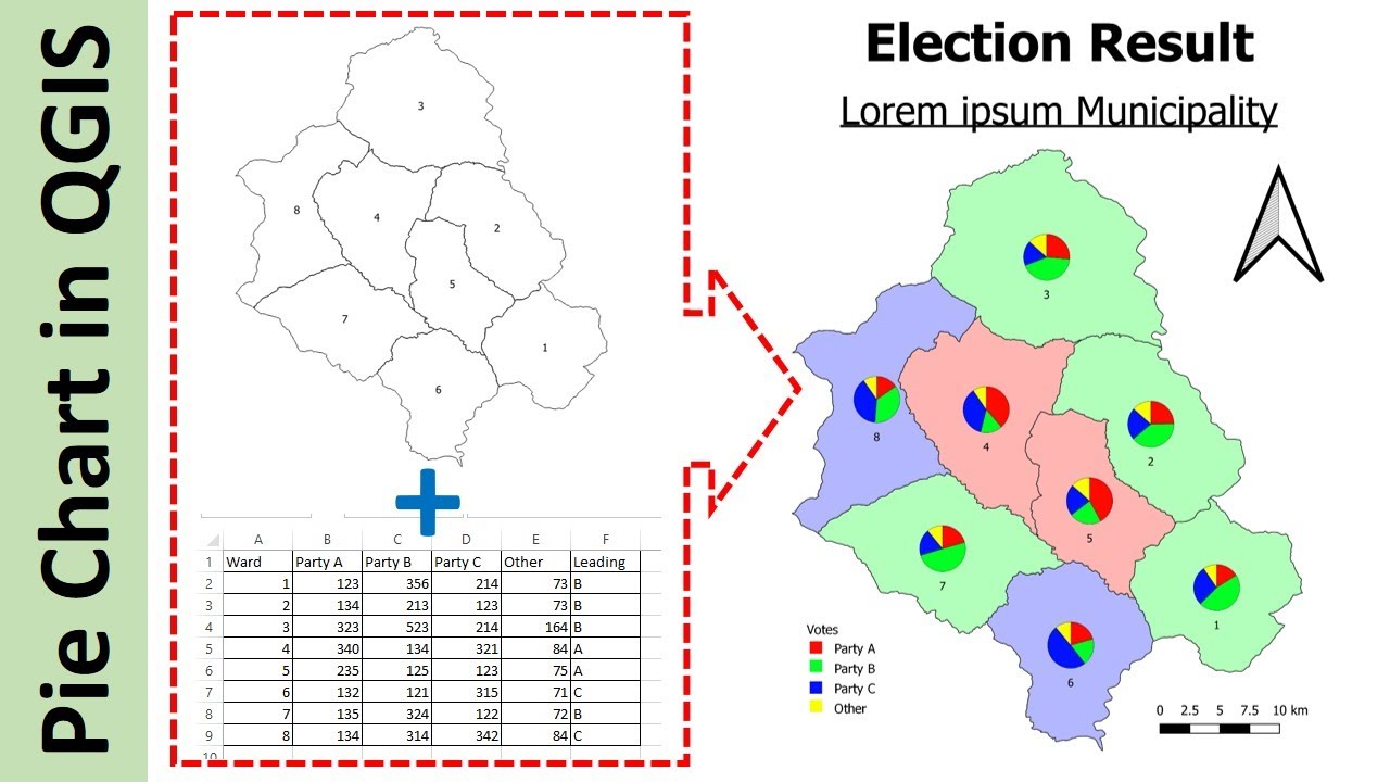 Pie Charts In Qgis Showing Election Results In Map Youtube