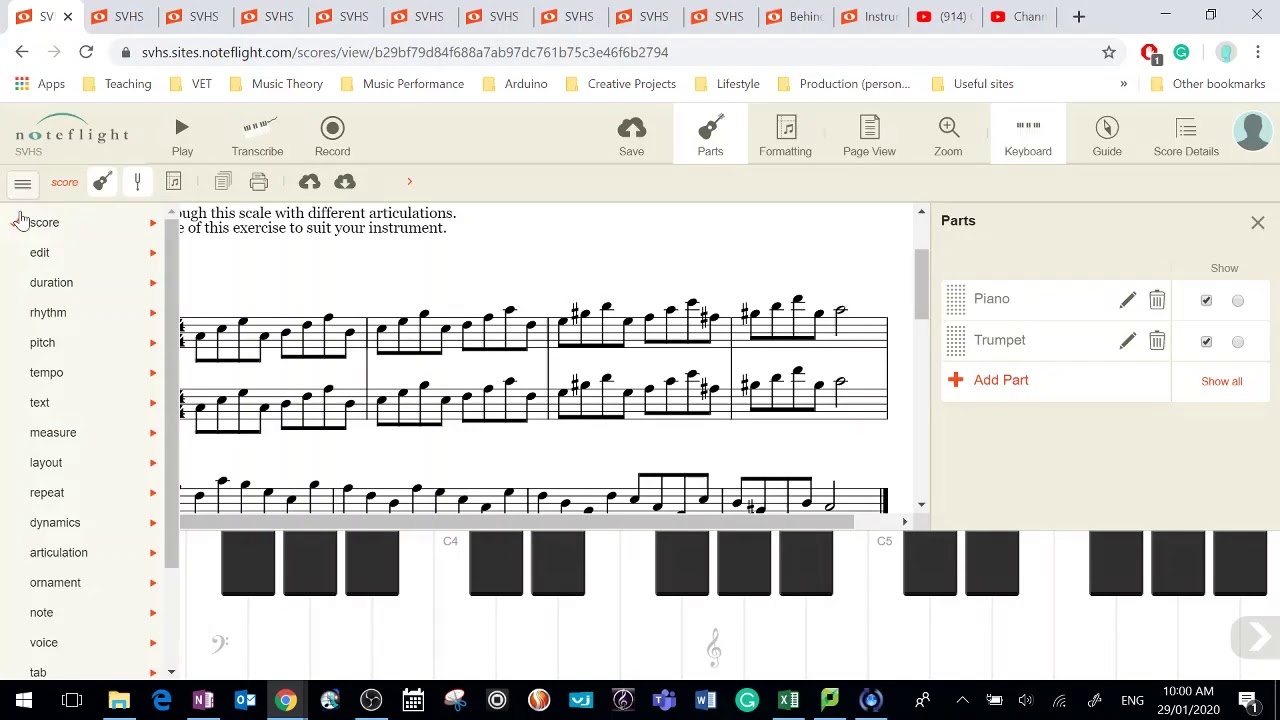 Noteflight Toggle Adding Instruments And Viewing Transposed Parts Youtube