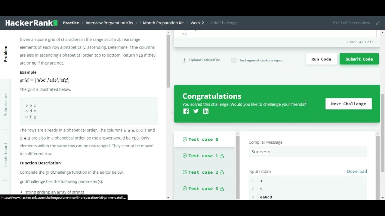 Hackerrank Grid Challenge Javascript Solution Youtube