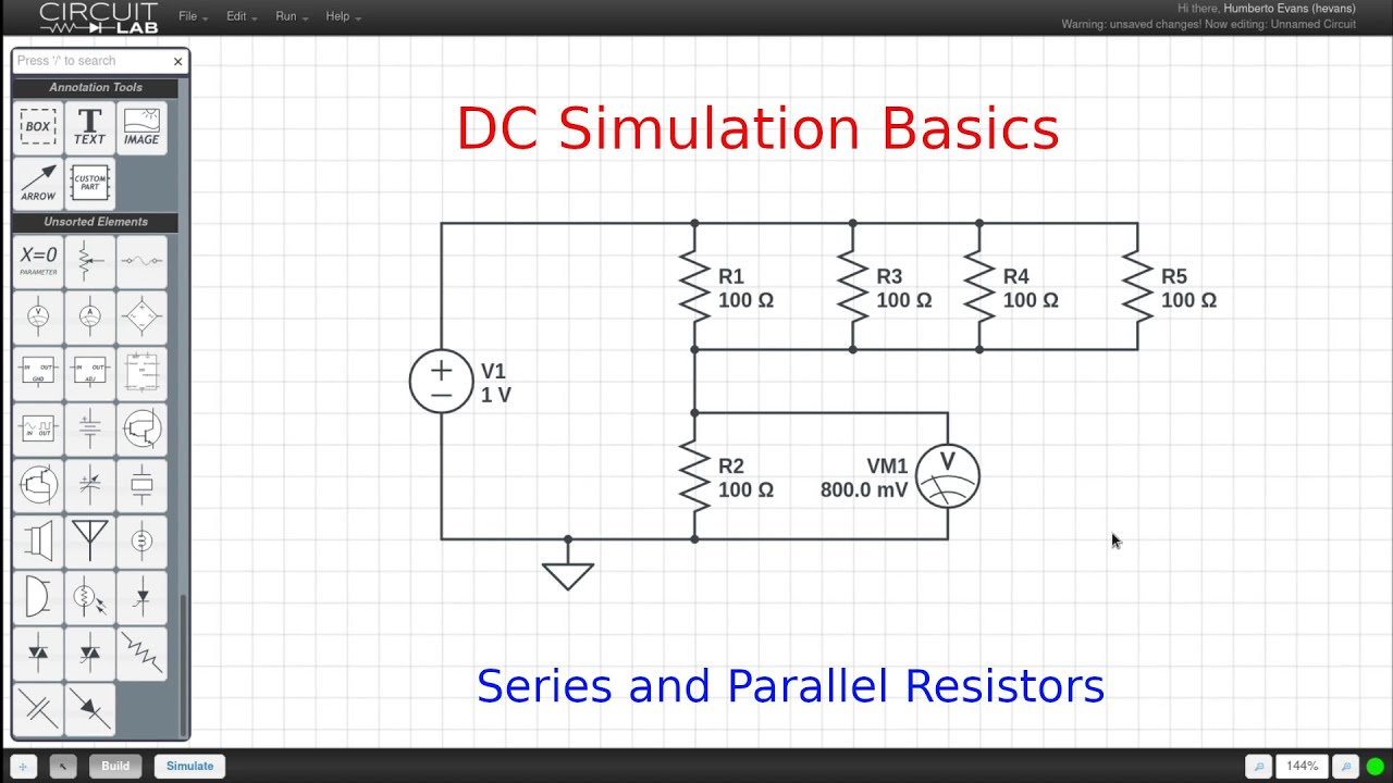 Dc Simulation Basics Series And Parallel Resistors Youtube