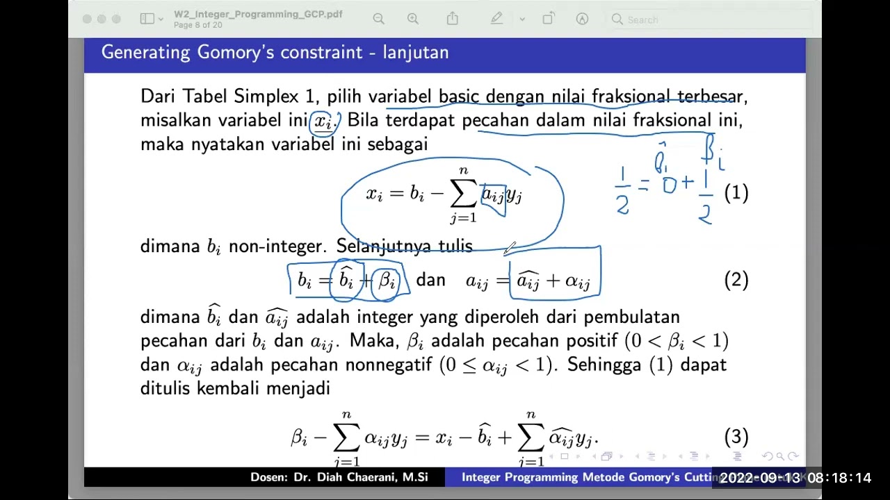 Pemrograman Linear Integer Gomory Cutting Plane All Integer Variables