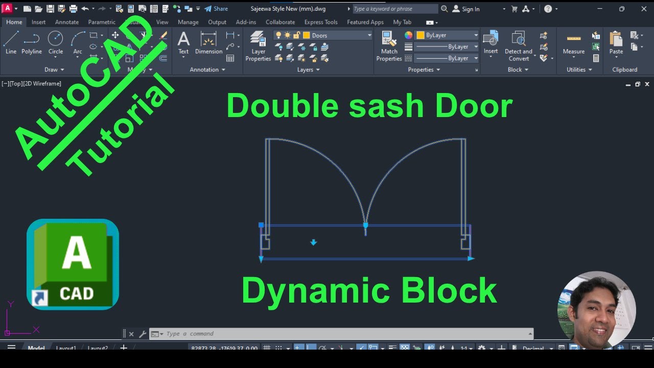 How To Create Double Sash Door As Dynamic Block In Autocad Youtube
