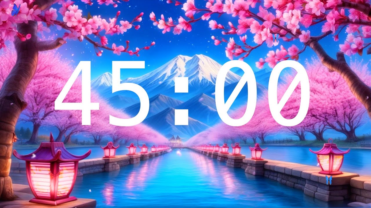 45 Minute Countdown Timer With Alarm Cherry Blossoms And A River With