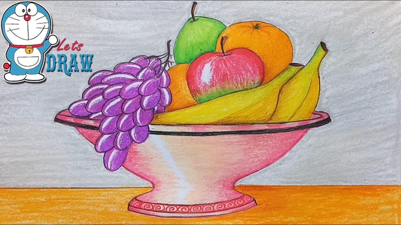 Still Life Drawing Of Fruits In Colour