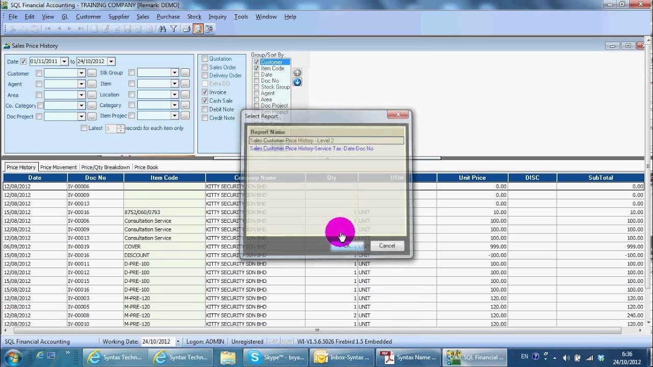 A049 Picking List Sales Price History Pnl By Doc Sql Accounting