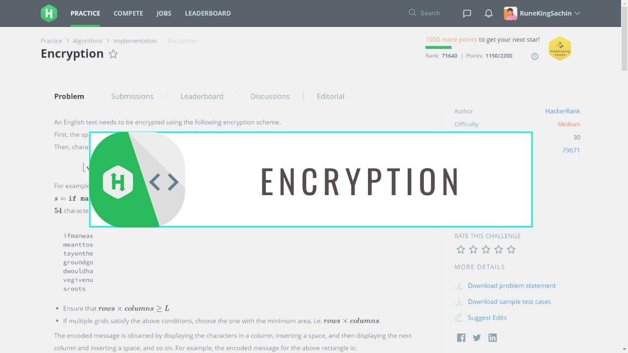 Hackerrank Problem Solution Encryption Python Youtube