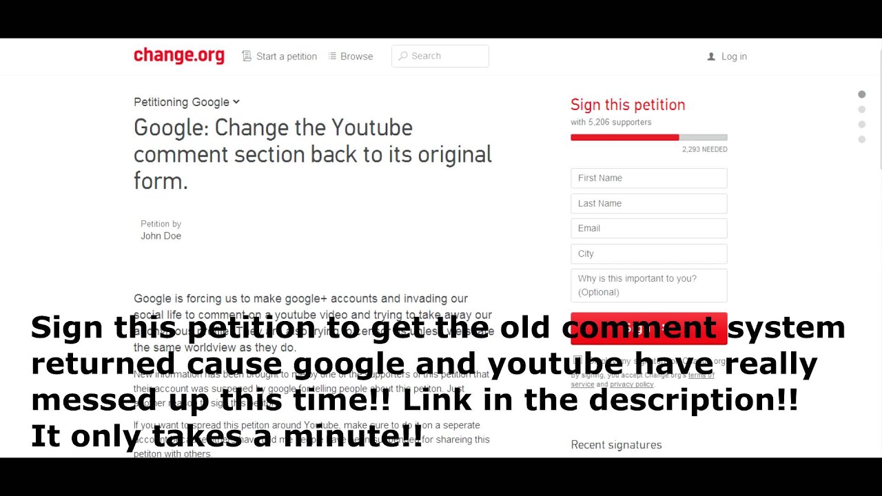 Petition To Change Youtube Comments Section Back To Normal Youtube