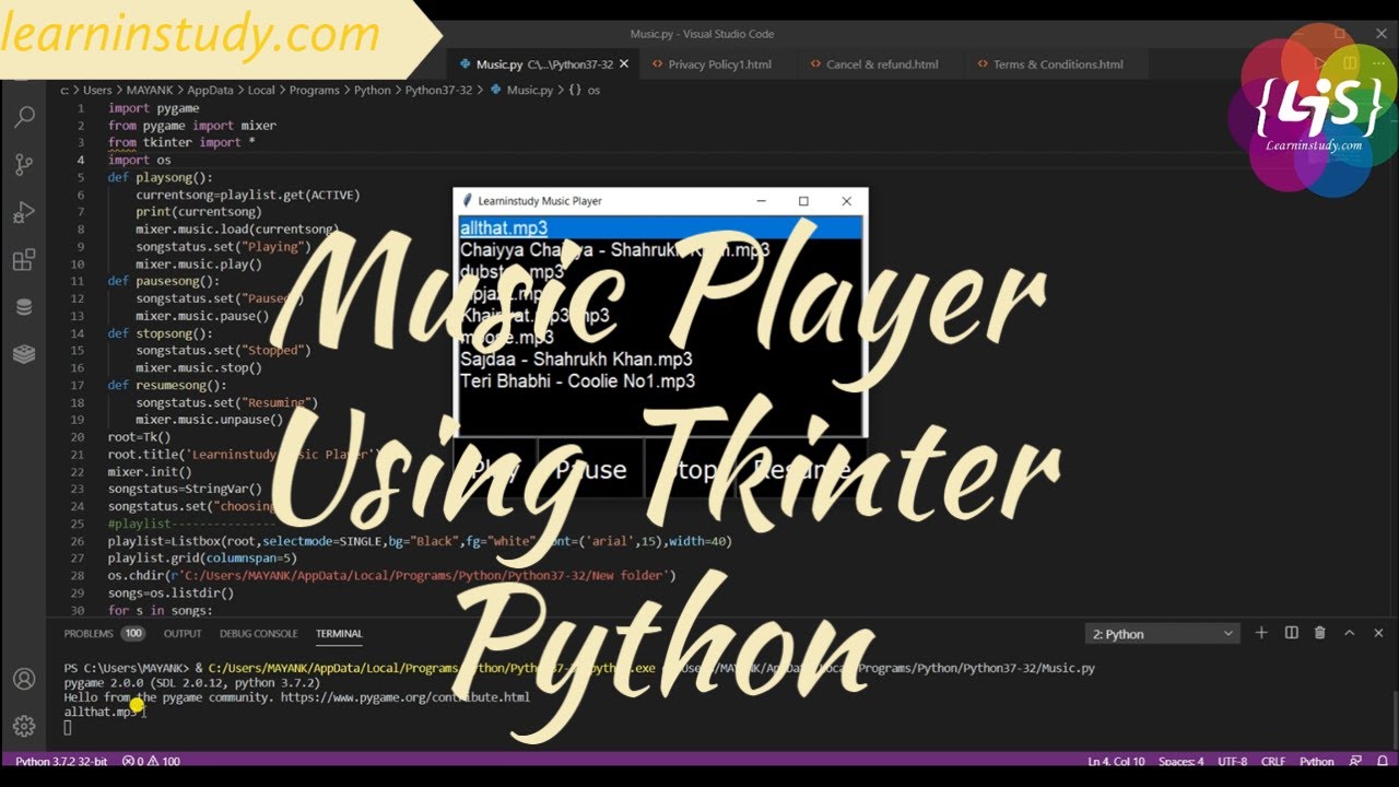 Music Player Using Tkinter Python Learninstudy Youtube