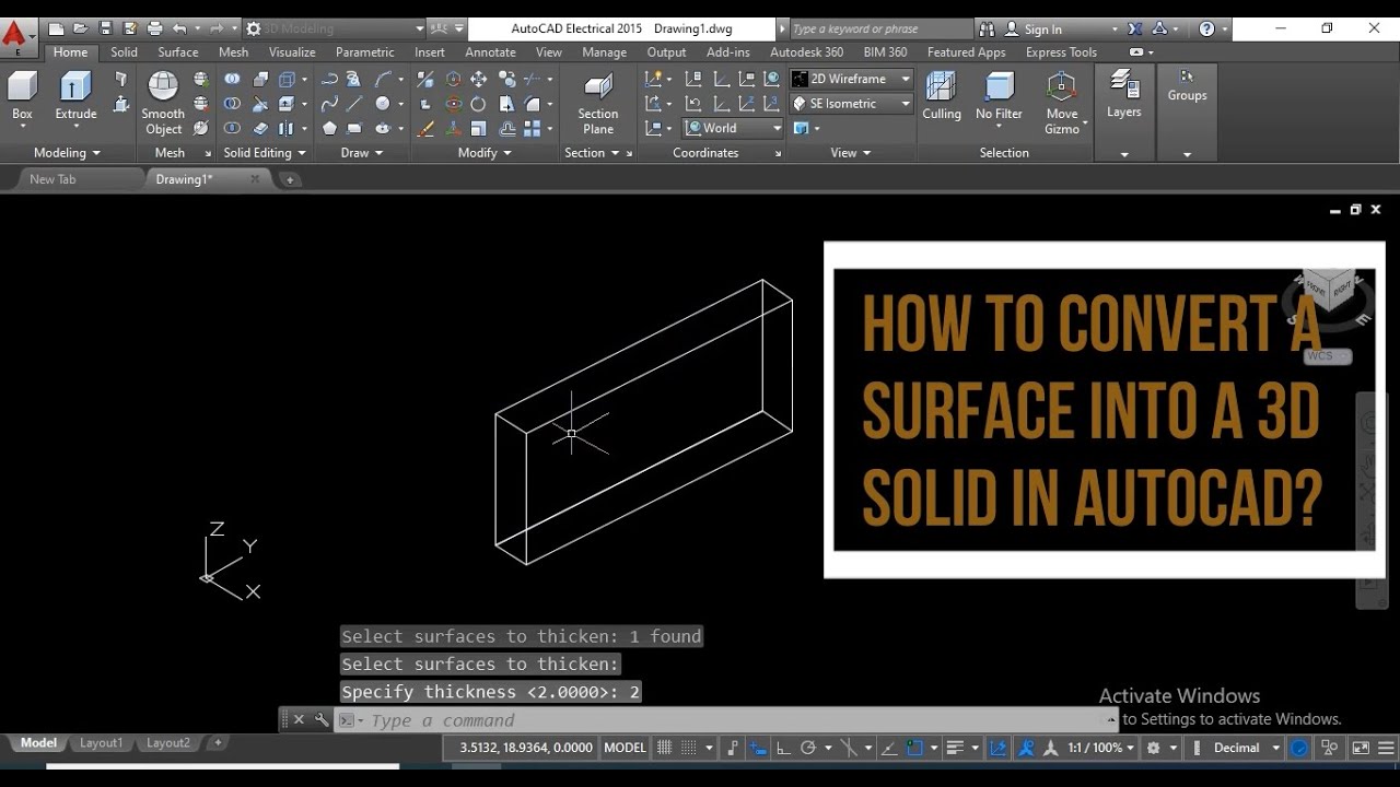 How To Convert A Surface Into A 3d Solid In Autocad Youtube