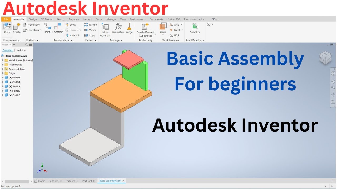 Autodesk Inventor Basic Assembly Tutorial For Beginners Step By Step