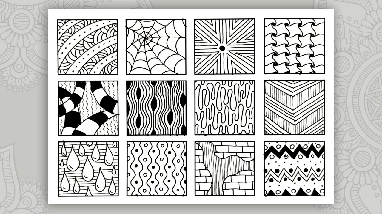 12 Zentangle Patterns 12 Doodle Patterns 12 Patrones Mandalas Youtube