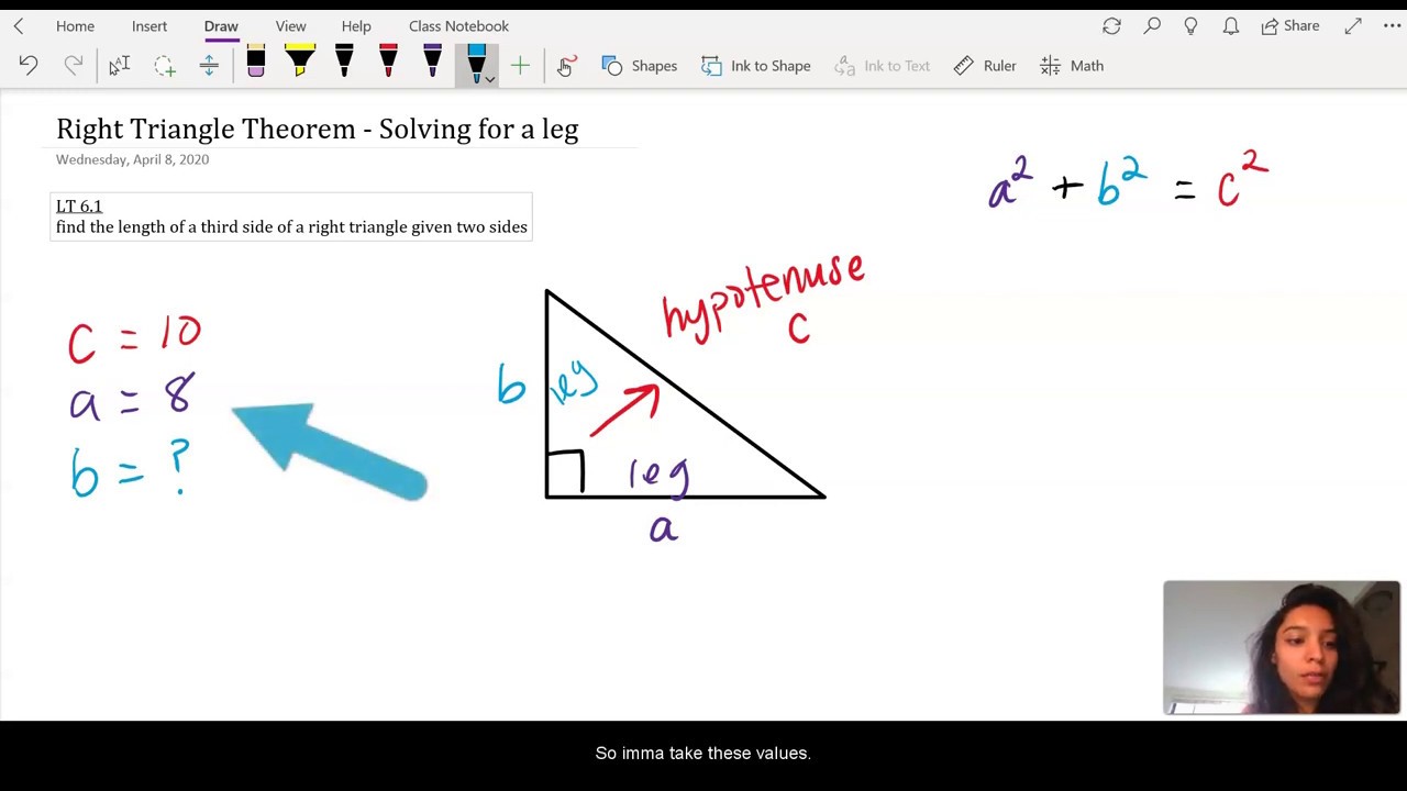 6 1 Solving For A Leg Right Triangle Theorem Youtube