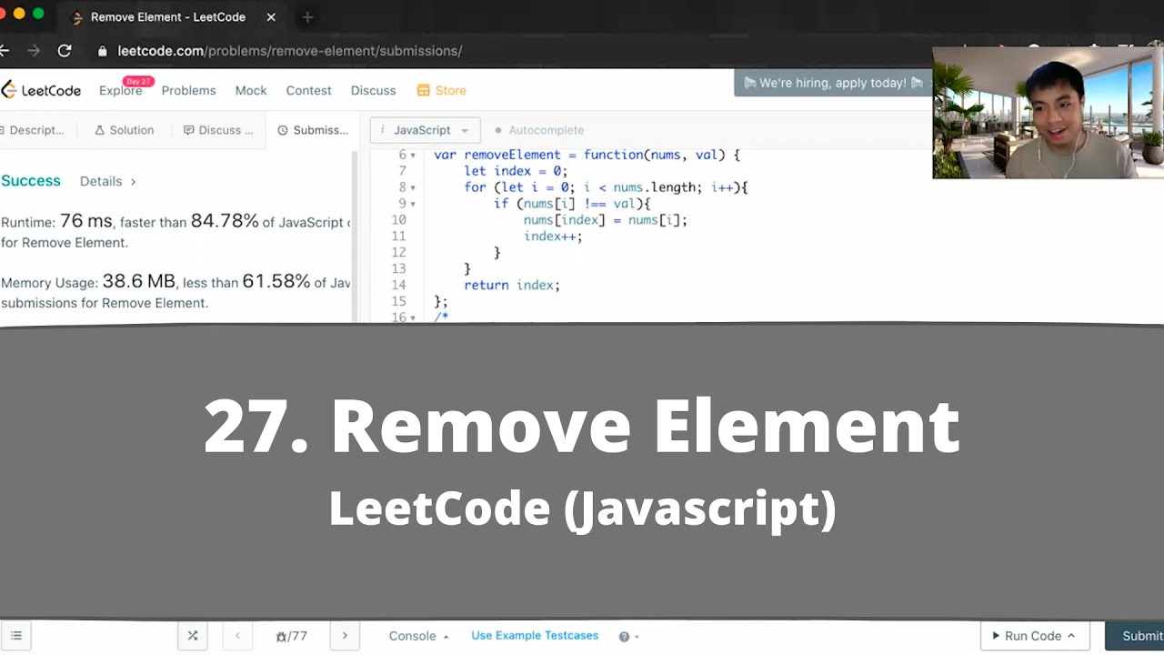 How To Solve 27 Remove Element On Leetcode Javascript Youtube