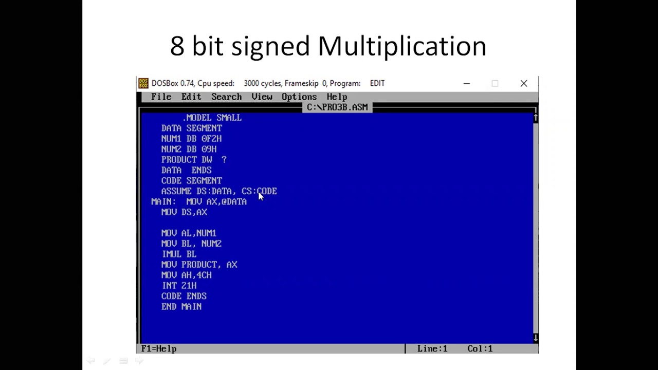 Microprocessor Lab 8 Bit Signed Multiplication In 8086 Youtube