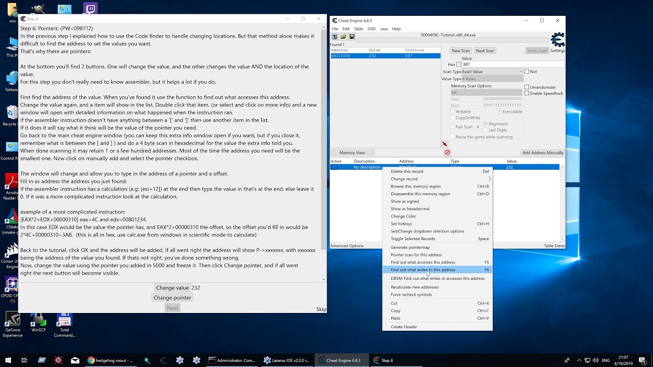 Cheat Engine Tutorial Step 6 Single Level Pointer Youtube