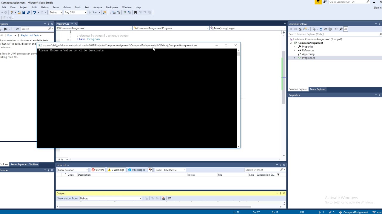 Visual Studio C Compound Assignment Operator Youtube