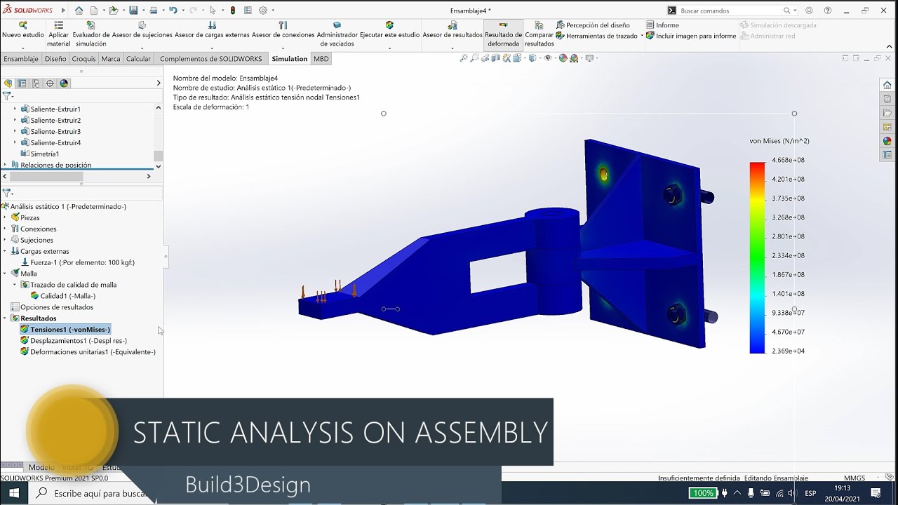 Static Analysis Solidworks Assembly Youtube