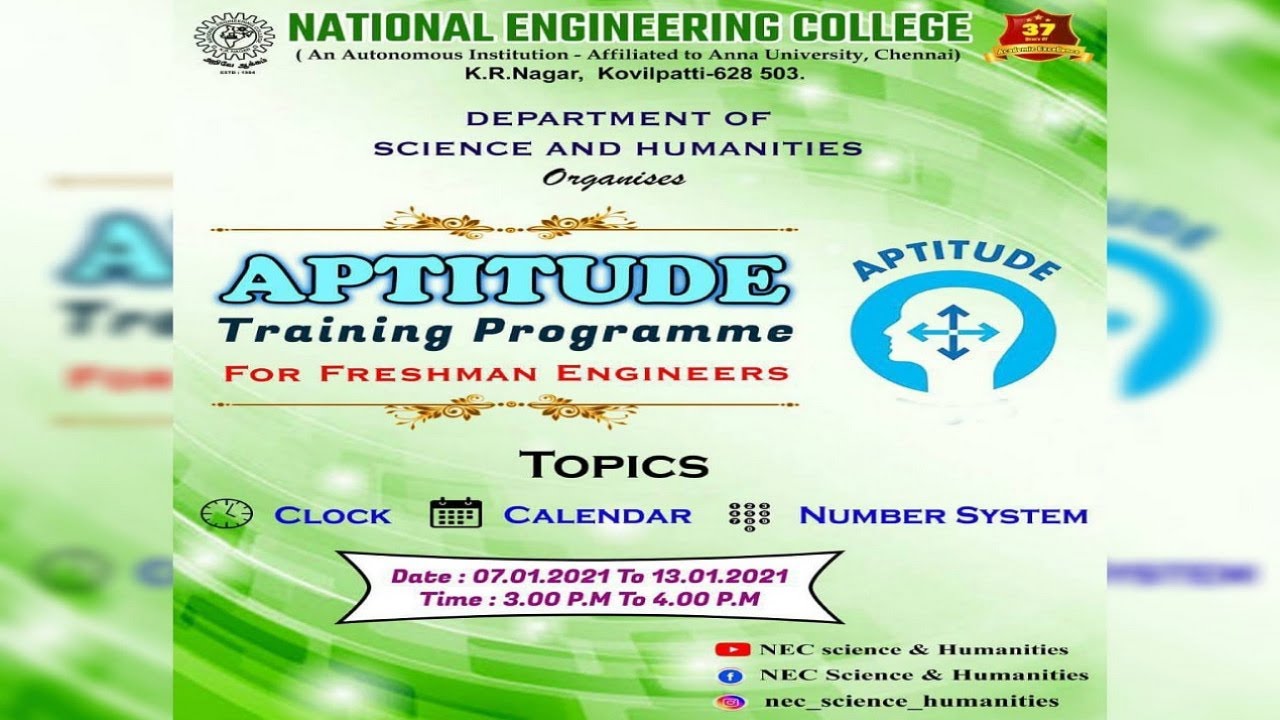 Aptitude Training Programme For Freshman Engineers On 21 01 2021 Youtube