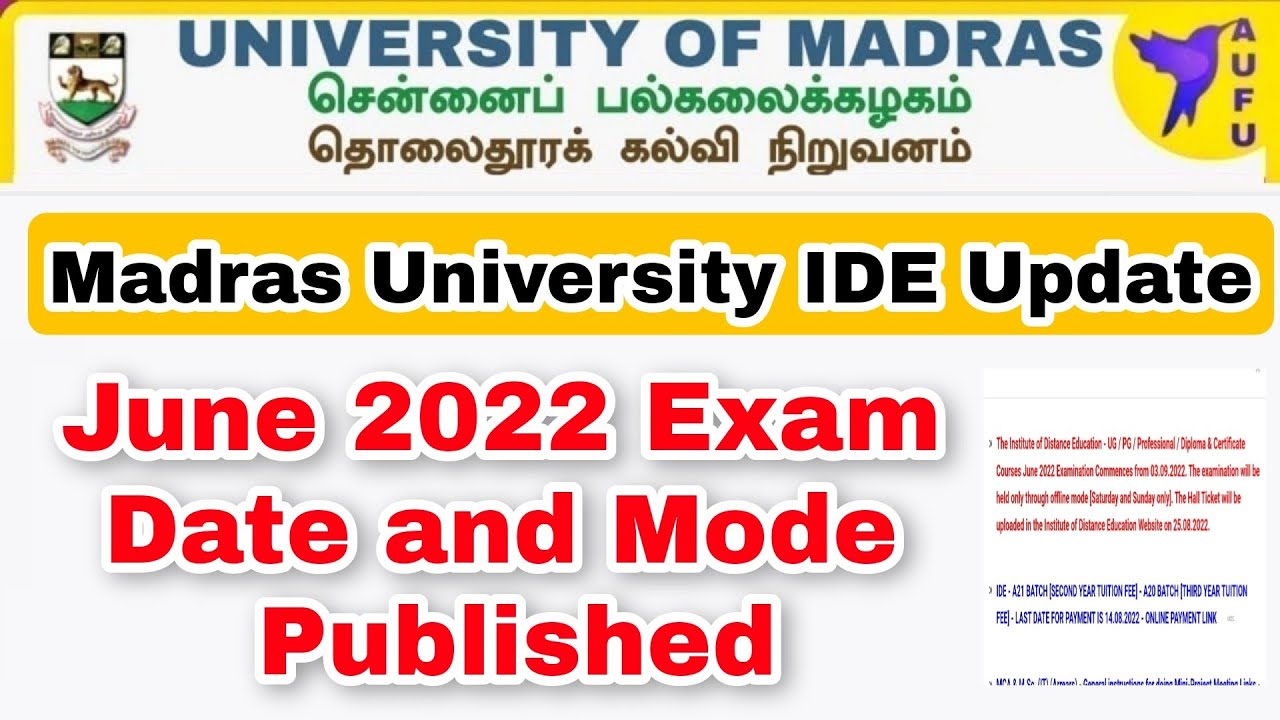 Madras University Ide July 2022 Exam Date And Mode Published рџ ќ Youtube