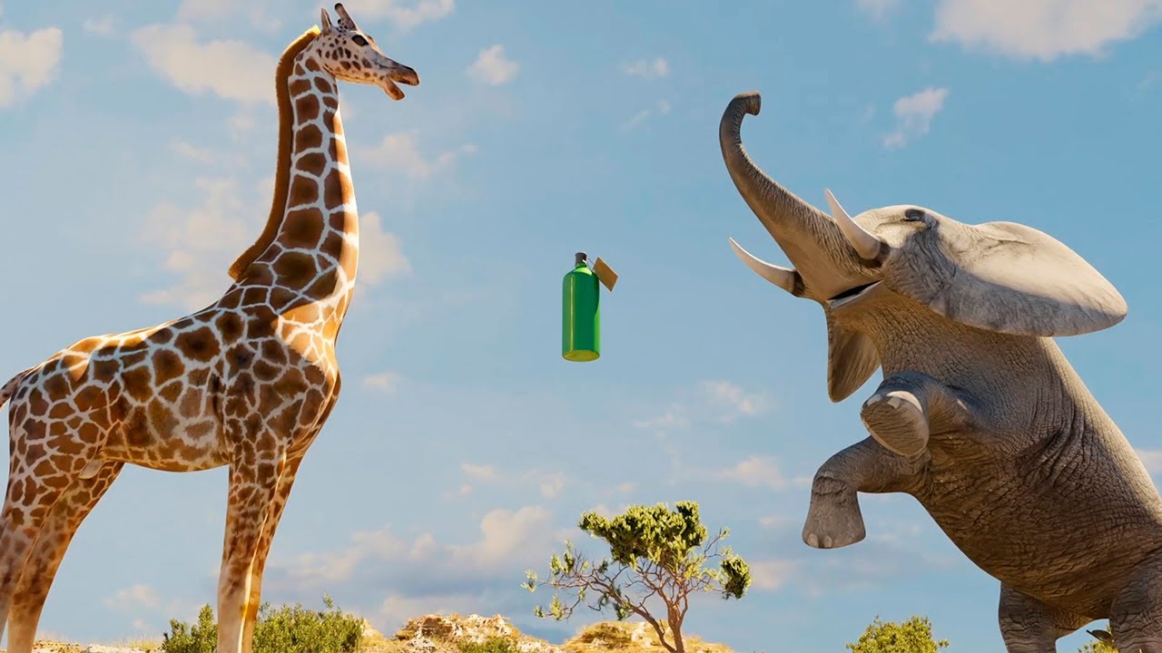 Elephant Vs Giraffe Water Bottle Fight Youtube