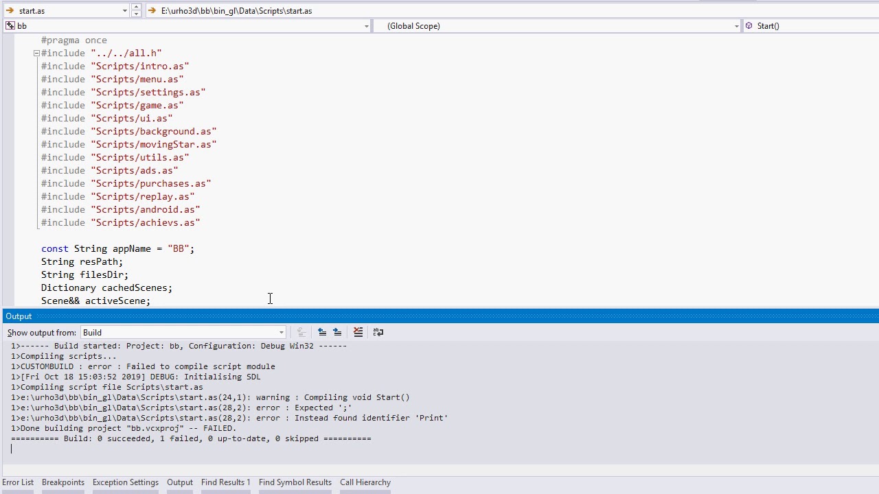 Edit Urho3d Angelscript In Visual Studio Youtube