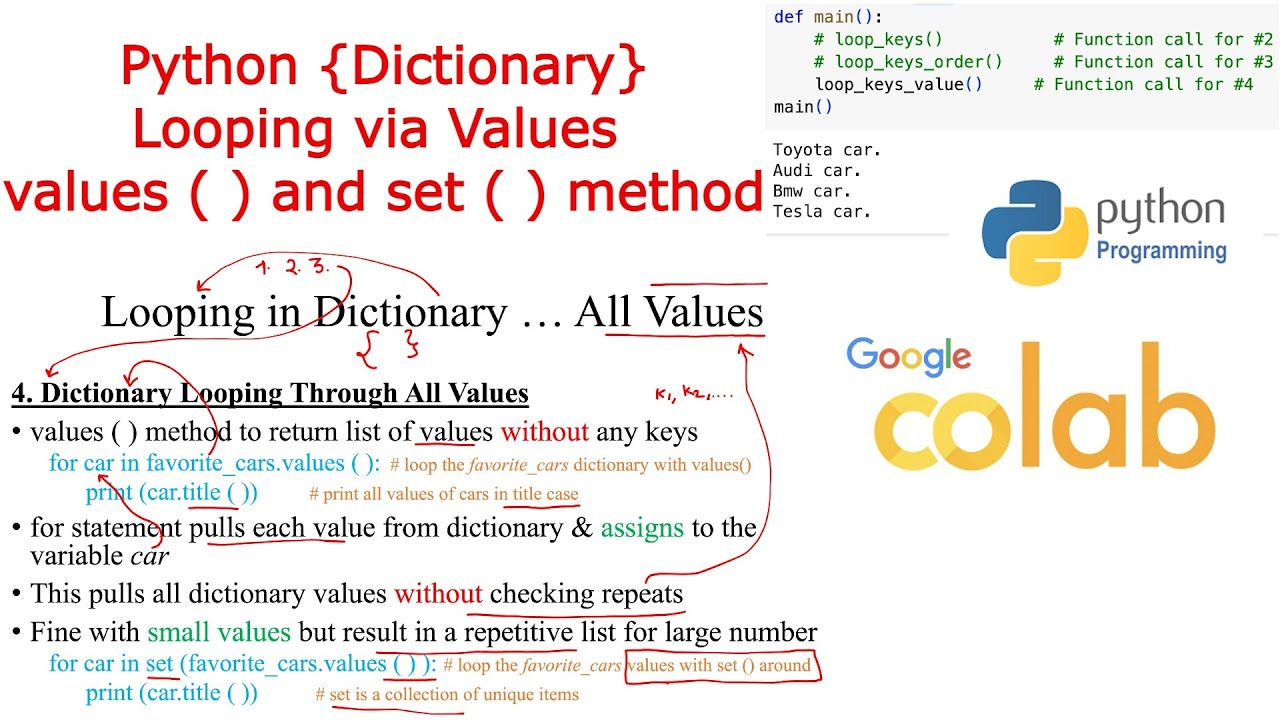 Python Dictionary Looping Through Values Youtube