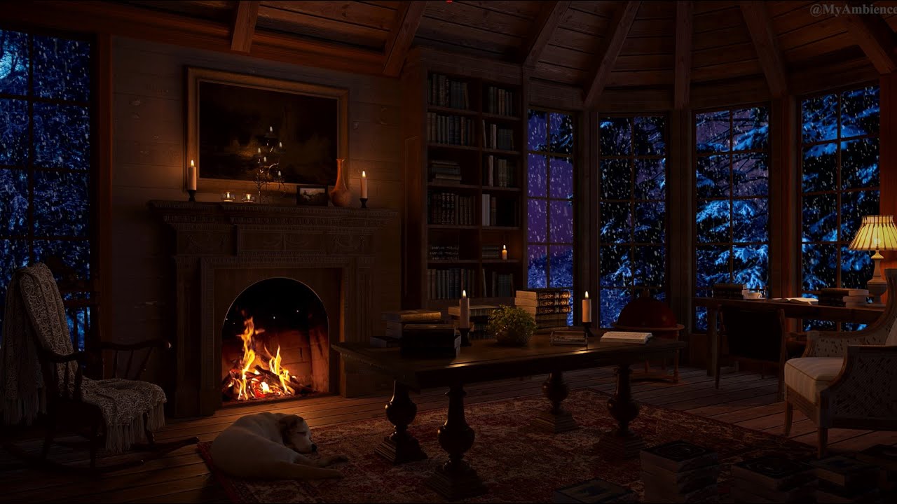 рџ Cozy Winter Reading Nook Library Ambience Asmr Crackling