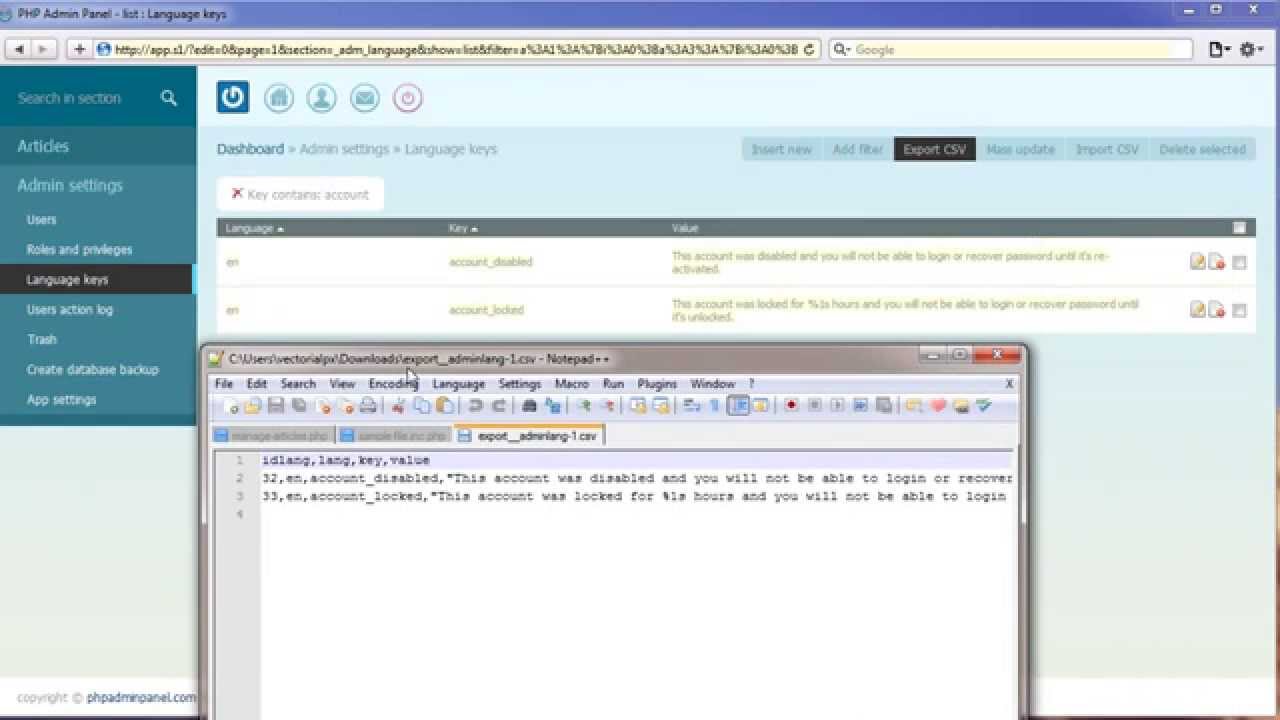 Php Admin Panel Export Csv Youtube
