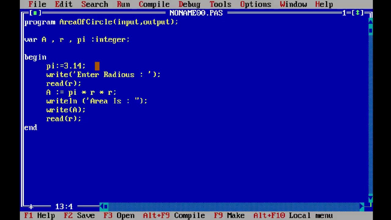 How To Make A Simple Pascal Program To Find The Area Of A Circle Youtube