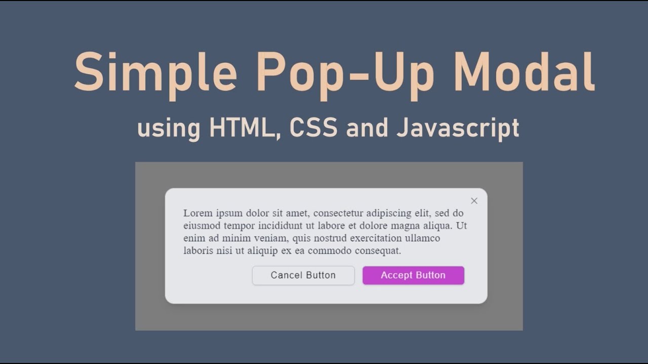 Simple Pop Up Modal Using Html Css And Javascript Youtube