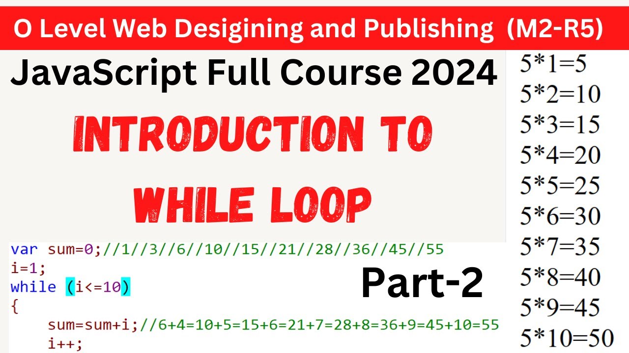 Olevel M2 R5 Classes 2024 While Loops In Javascript Javascript