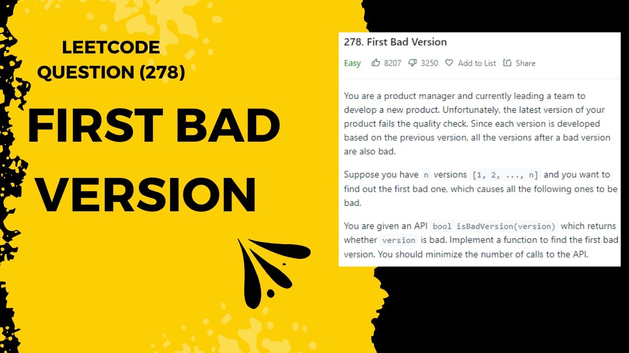 Dsa Question 278 First Bad Version Leetcode Youtube