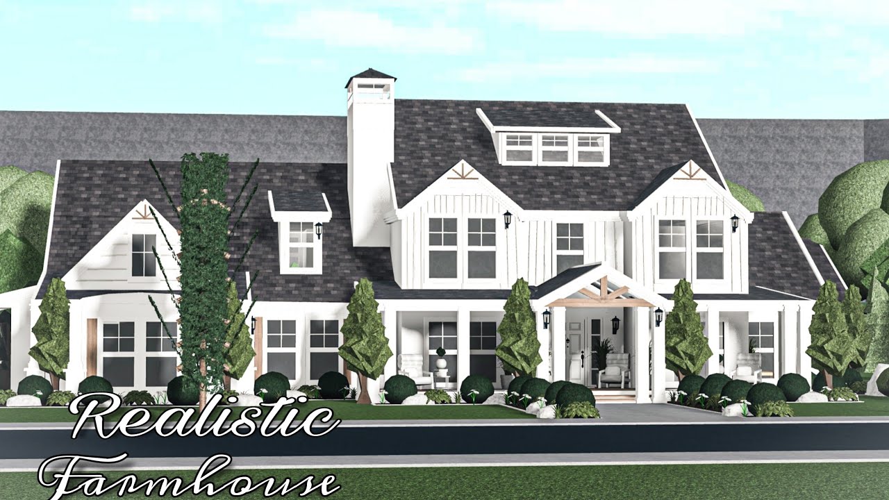 Bloxburg Modern Farmhouse Mansion Speedbuild Exterior Rainy Weathers