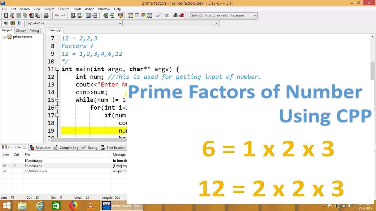 Print Prime Factors Of A Number In C C Cpp Programming Video