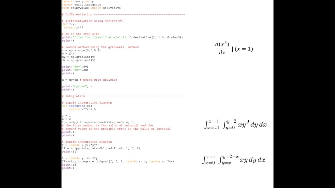 Numerical Differentiation And Integration Using Scipy Youtube
