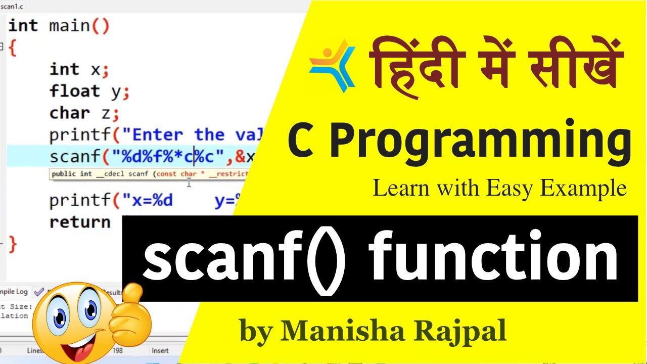 Scanf In C Hindi Formatted Input Function In C Youtube