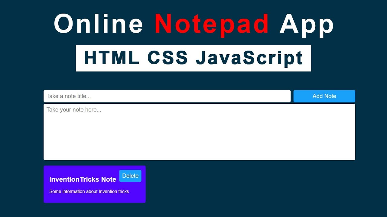 Create Notepad App Using Javascript Youtube