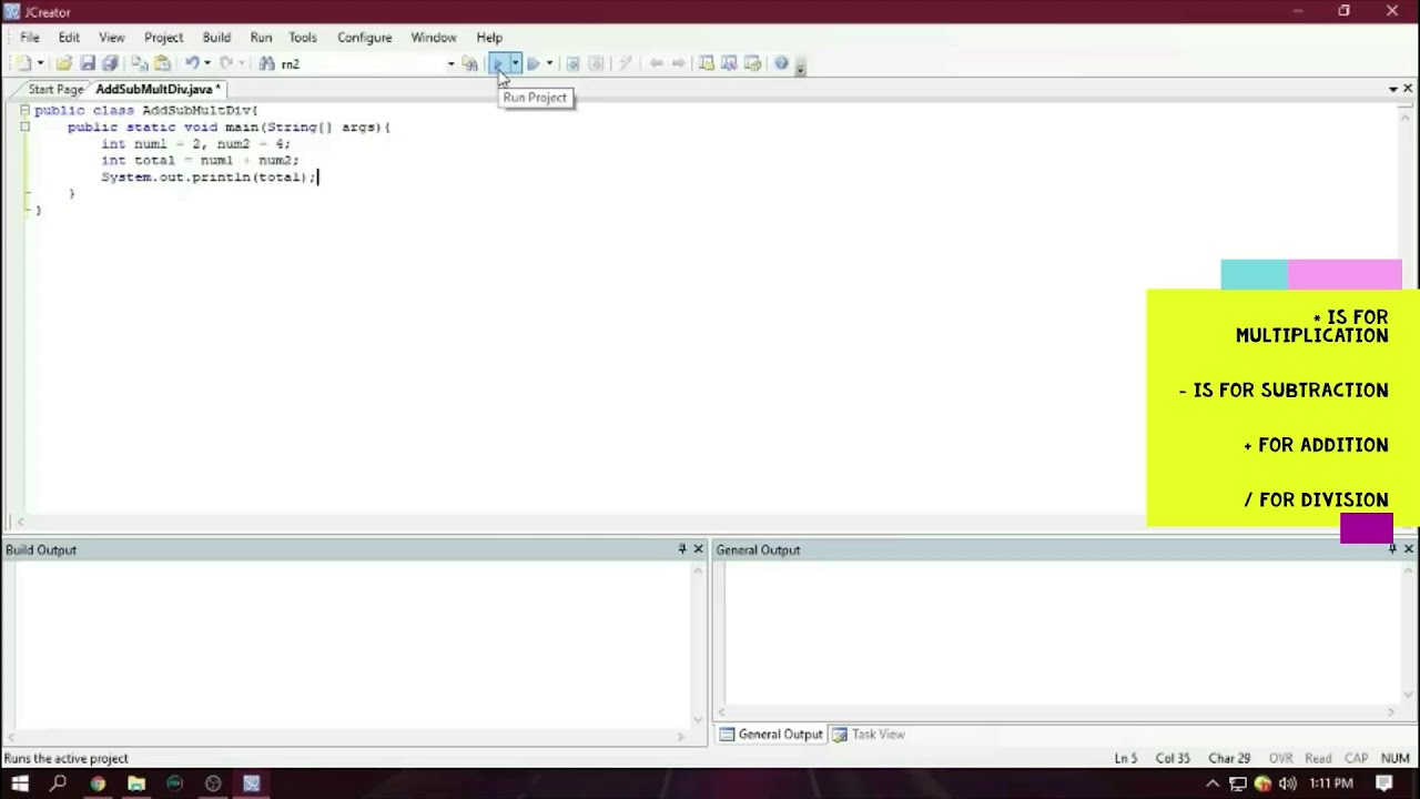 Basic Java Adding Subtraction Multiplying Division Using Jcreator