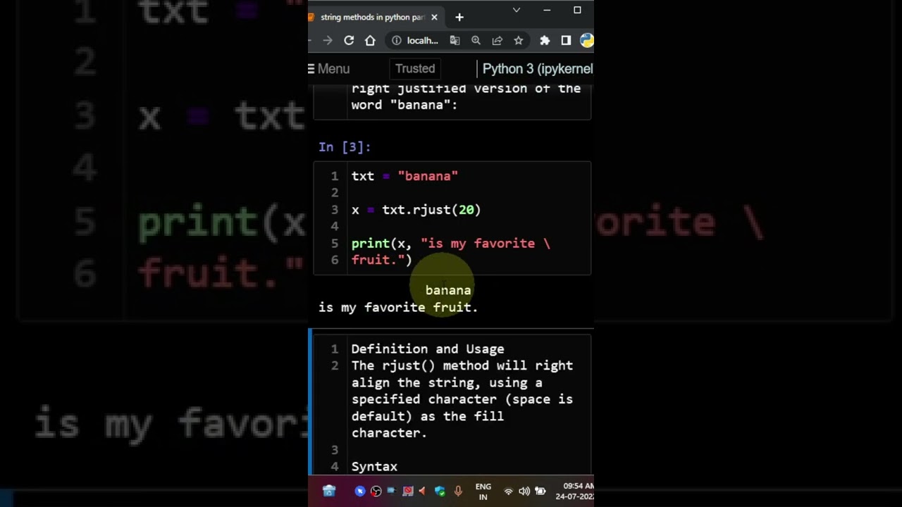 Rjust String Method Python Tamil Python Shorts Youtube